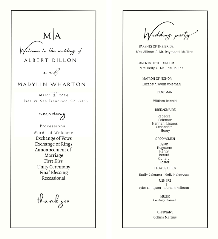 Traditional Wedding Program Template