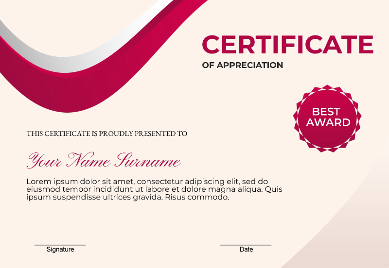 Sample Wording Certificates Appreciation Templates Qualads