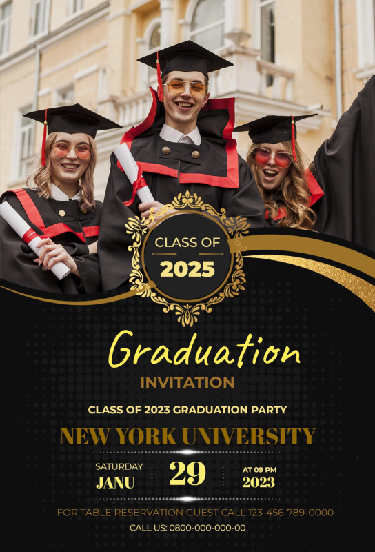 Graduation Party Invitations Gold Black Tiger