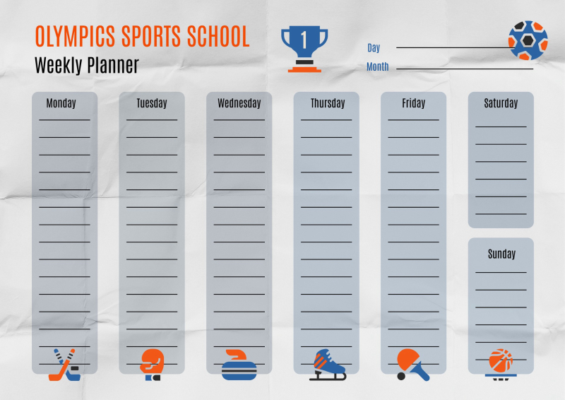 Sports Weekly Calendar